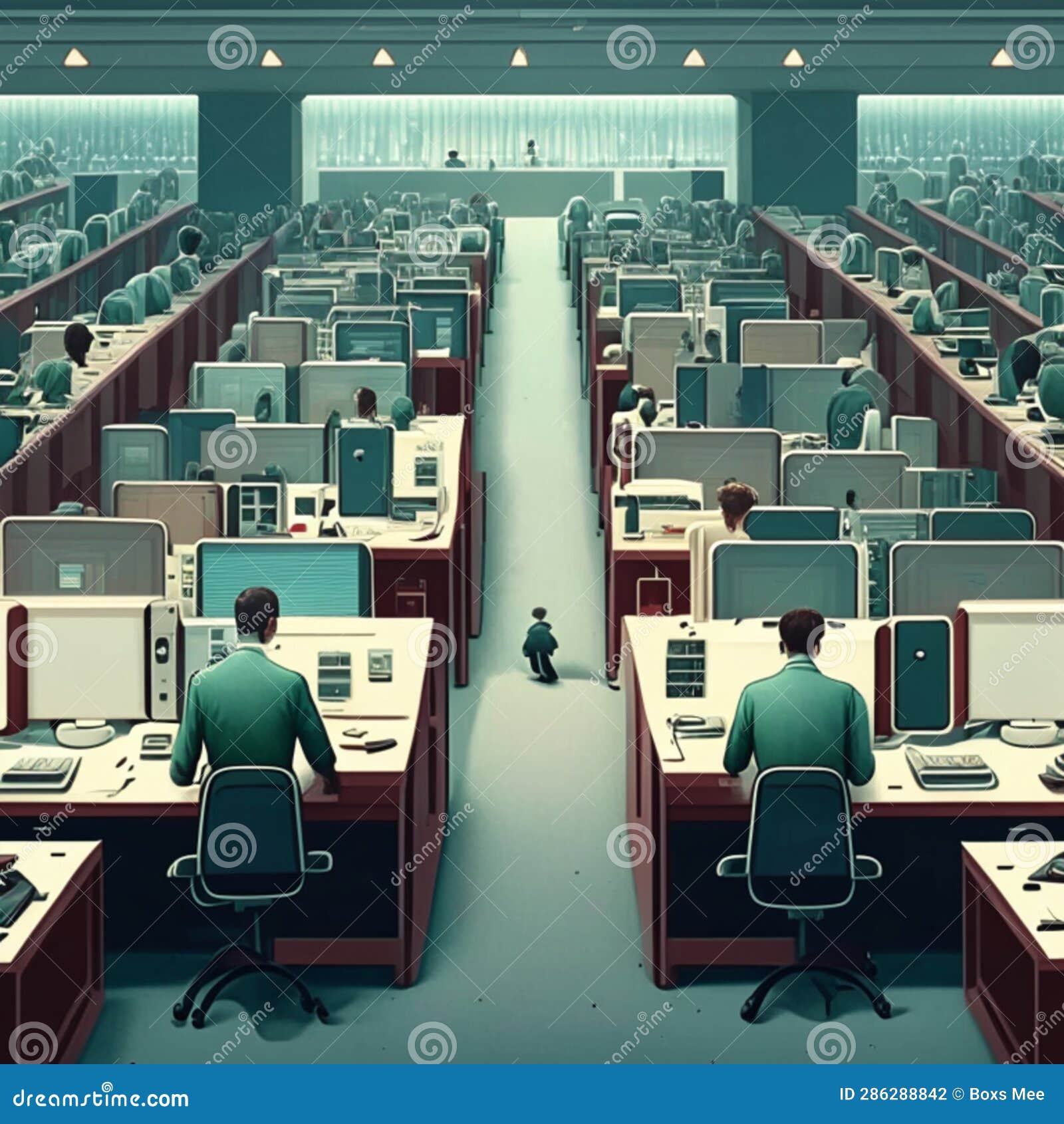 3D Rendering of People Working on Computers in a Modern Office Building ...