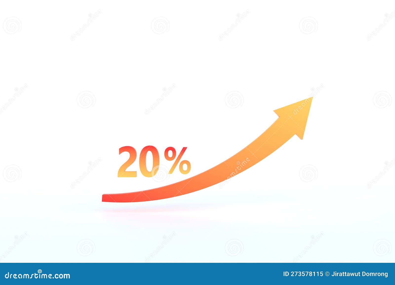 3D Rendering, 20 Percent Growth with Rising Arrow Isolated with White ...