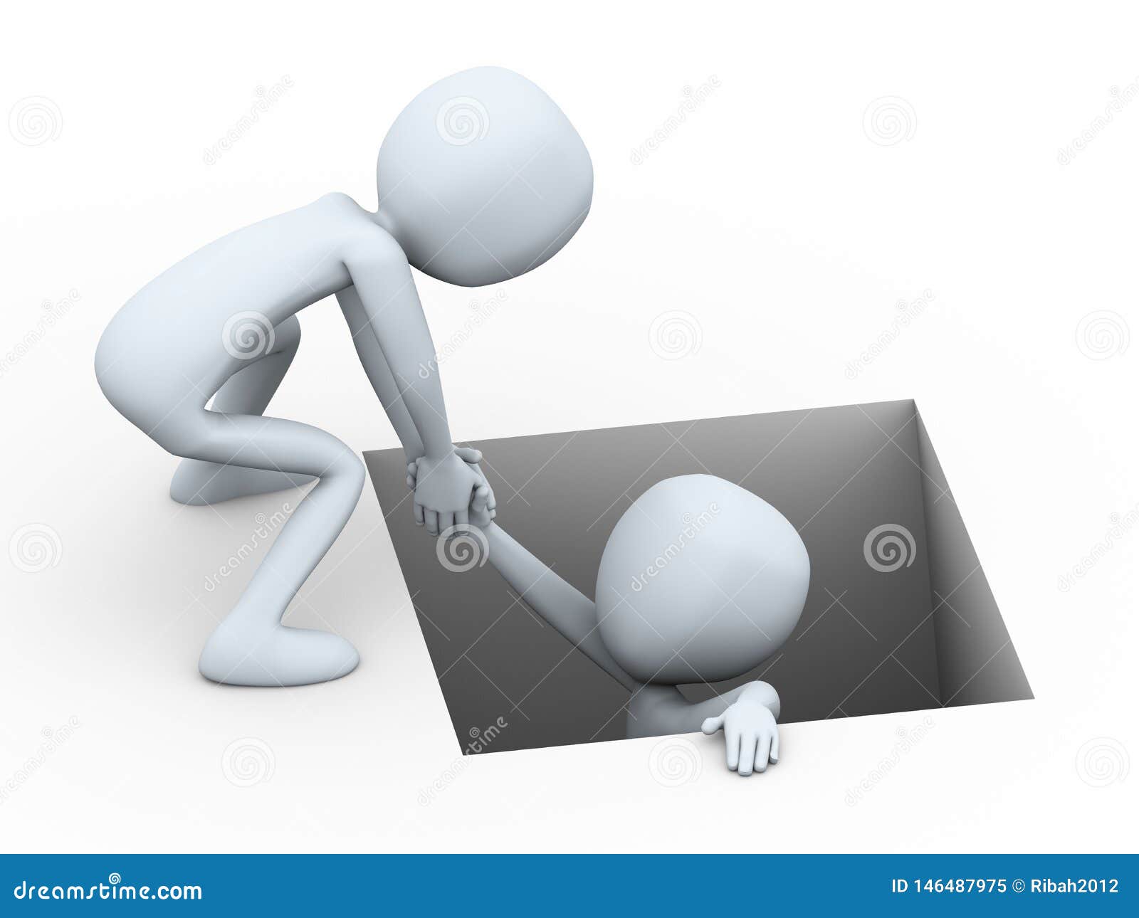 3d Man Support Help Pulling Another Man from Hole Stock Illustration ...