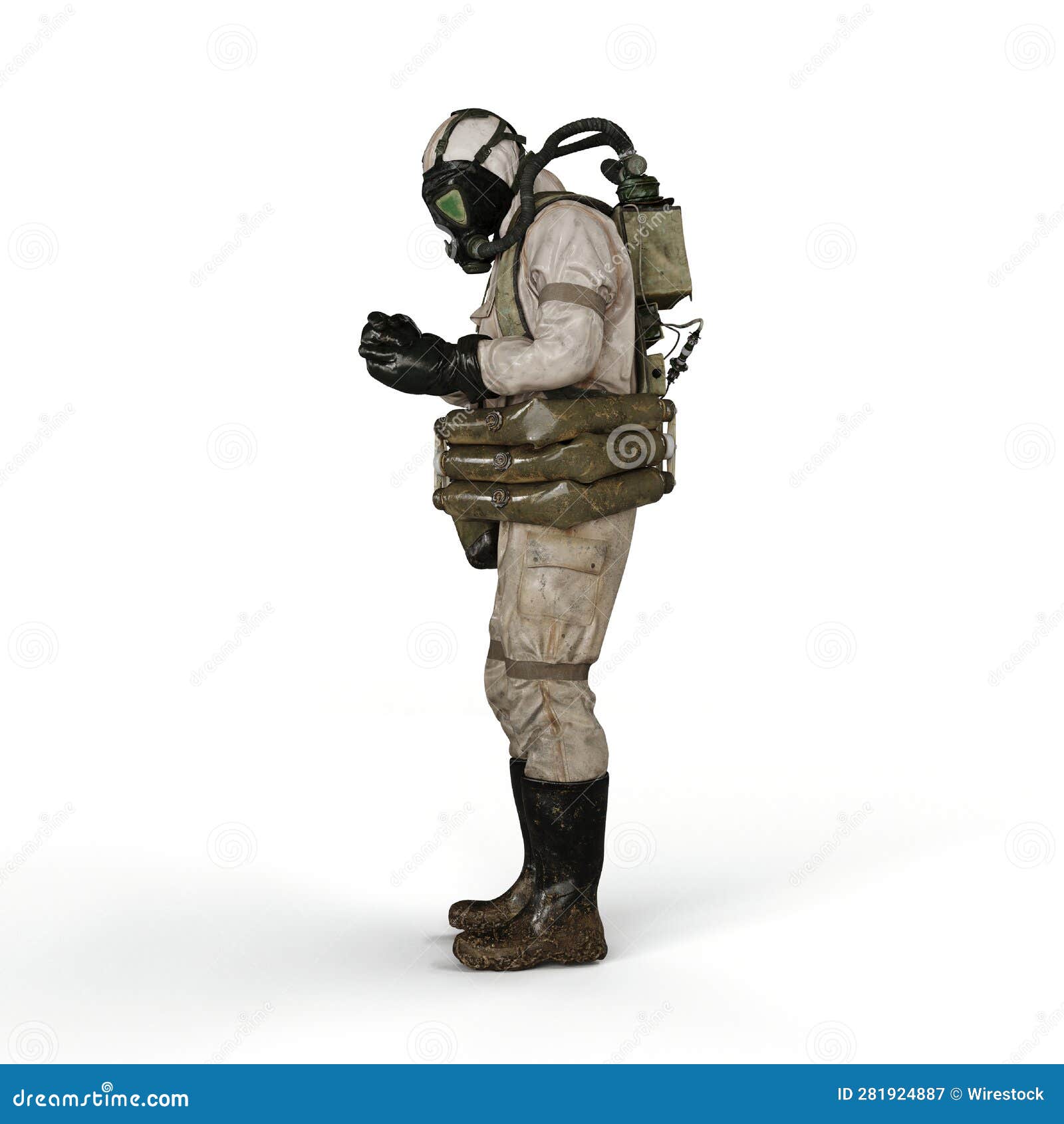 A 3d Rendering of a Person Wearing a Gas Suit on a White Background ...