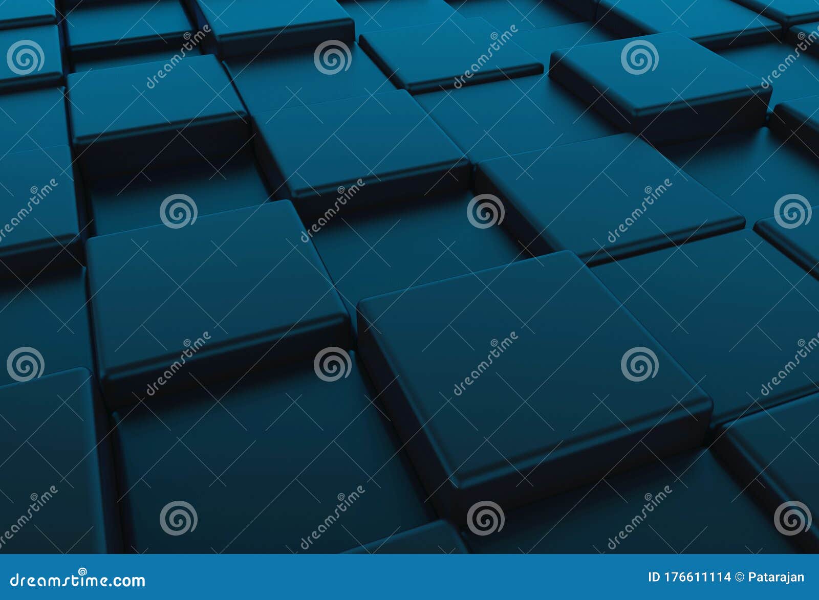 3d Rendering. Perspective View of Dark Blue Square Round Cube Boxes ...