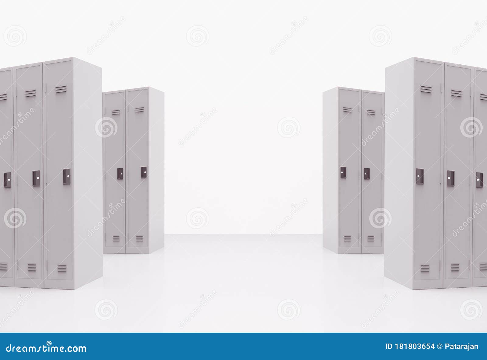 3d Rendering. Perspective View of Gray Metal Lockers on the Floor ...