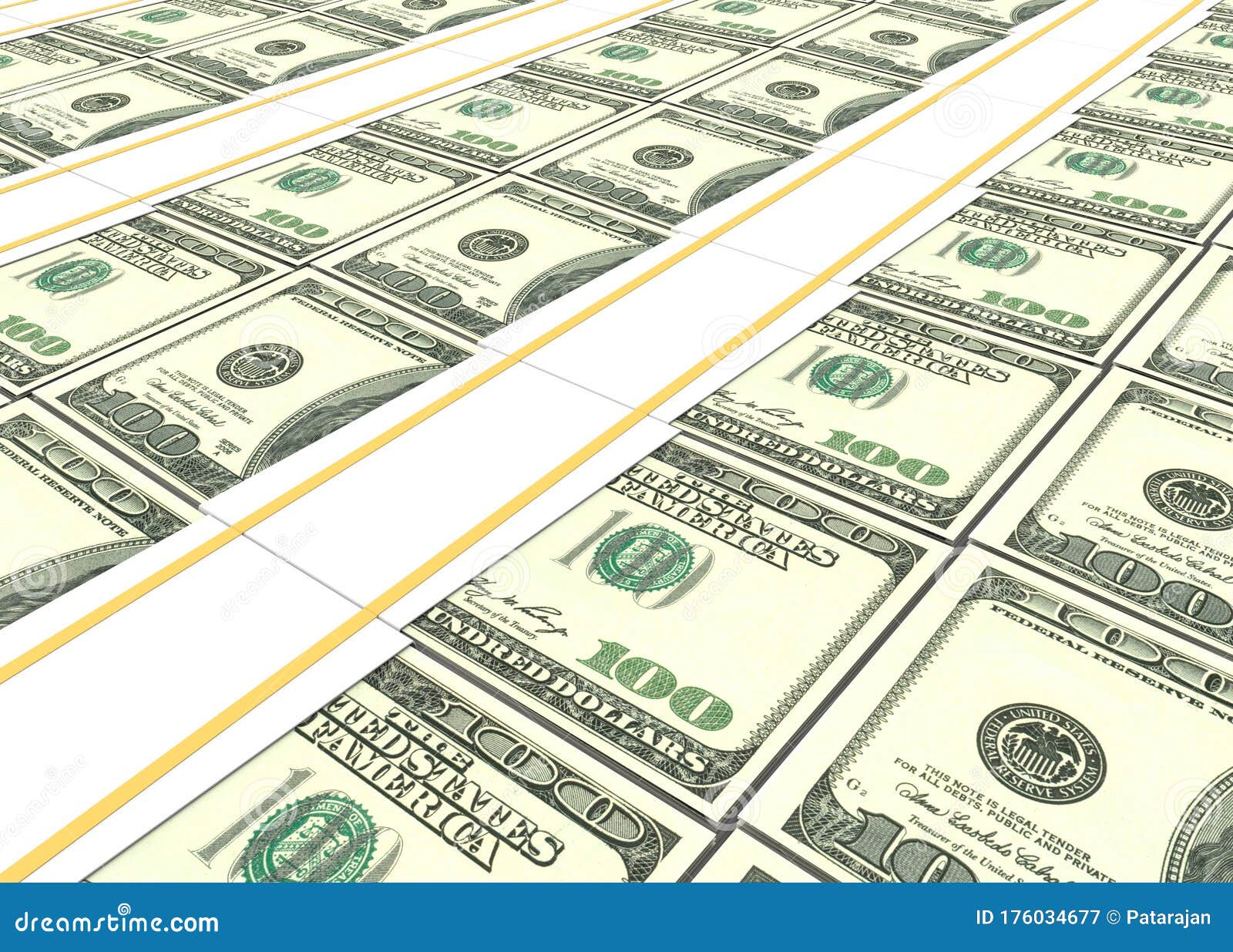 3d Rendering. Perspective View of US Hundred Dollar Stacks Background ...