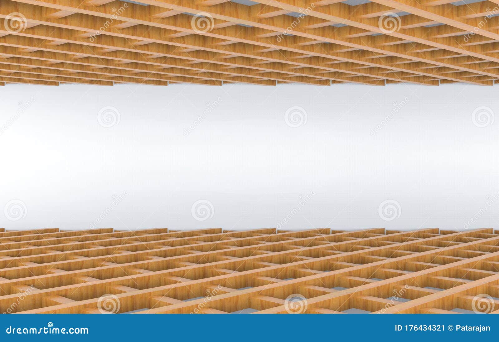 3d Rendering. Perspective View of Wood Panel in Square Pattern Design ...