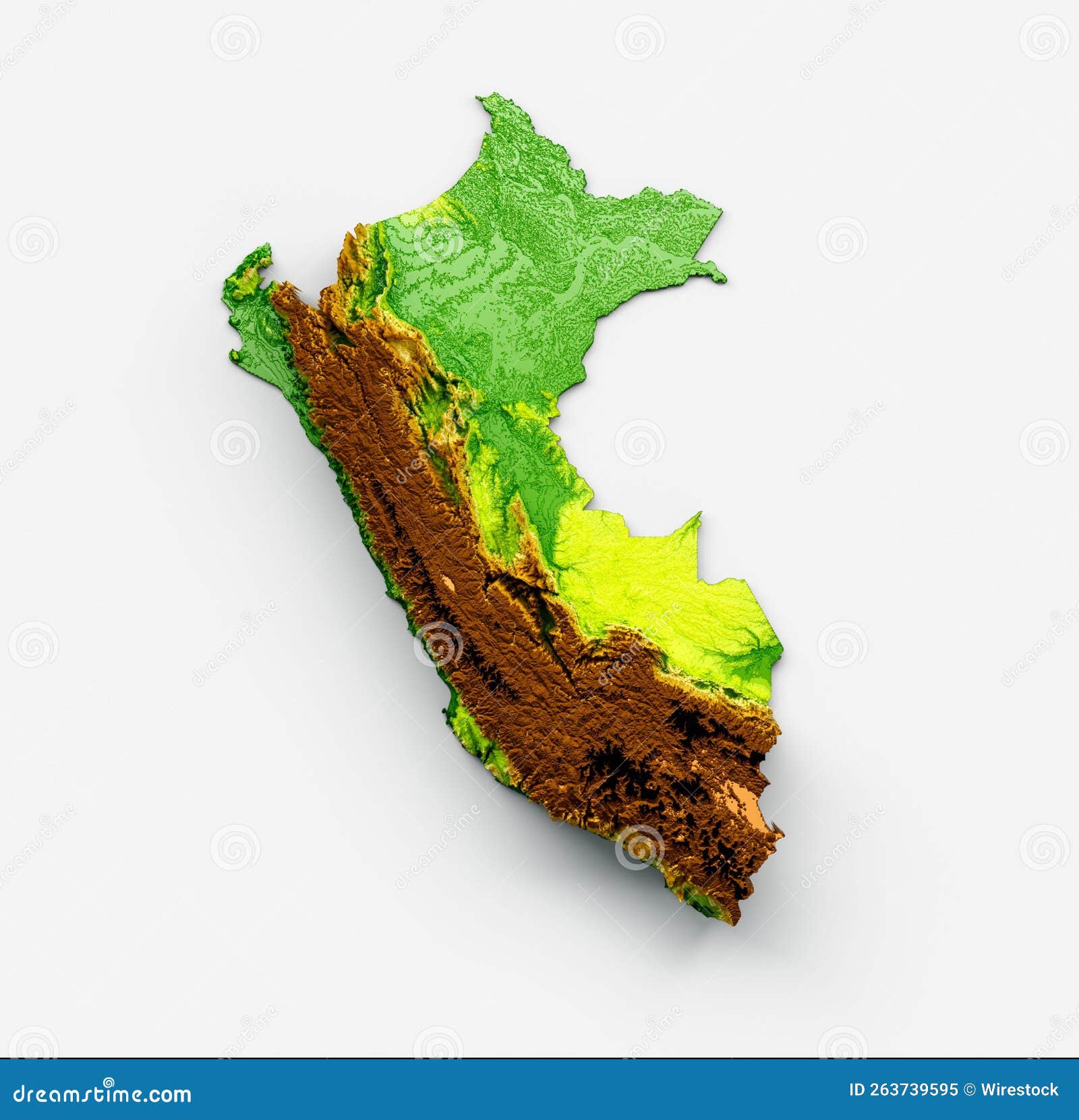 3D Rendering of Peru Relief Map Isolated on a White Background Stock ...