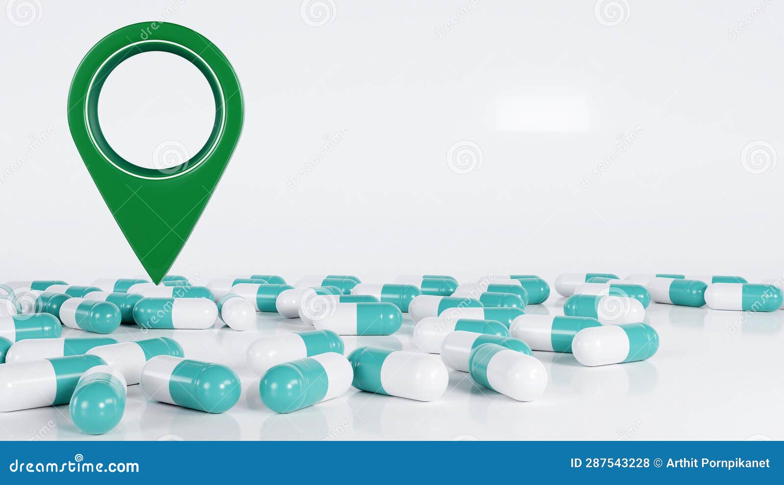 3D Rendering of Pharmacy Location Pin on Pills, Navigation Pin Icon for ...