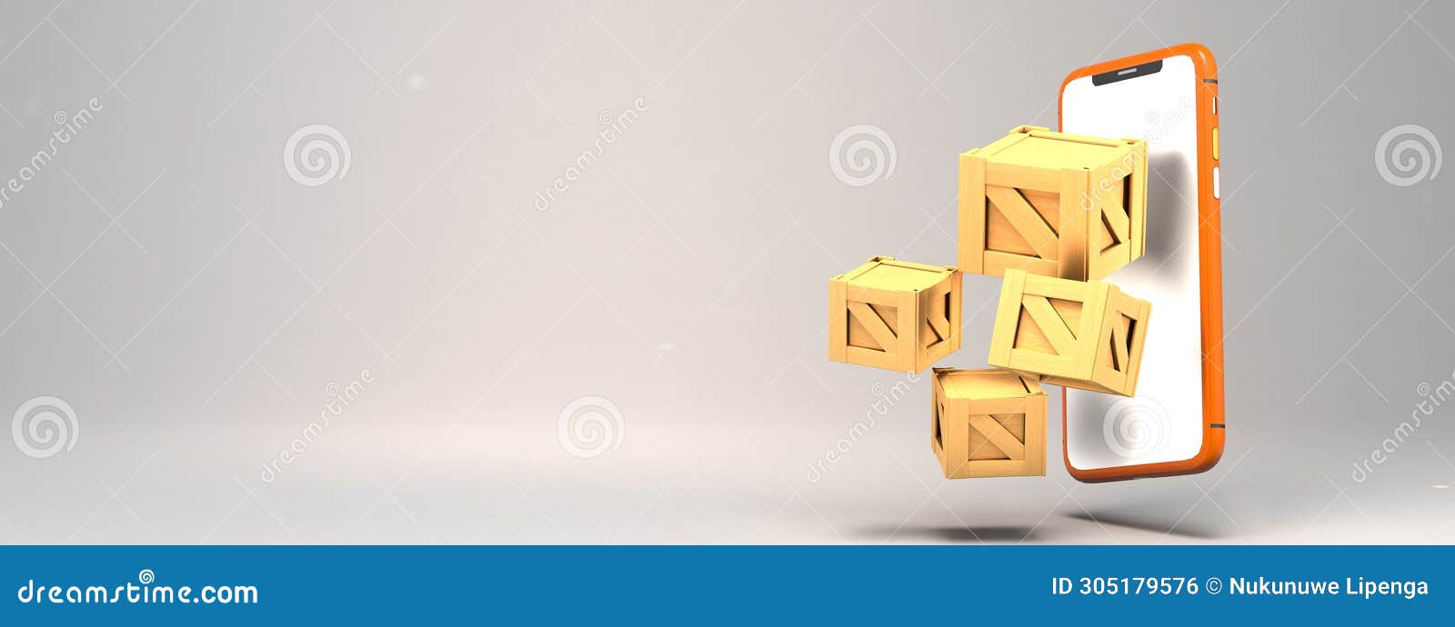 3D Rendering of ORange Phone with Cargo Boxes Stock Illustration ...