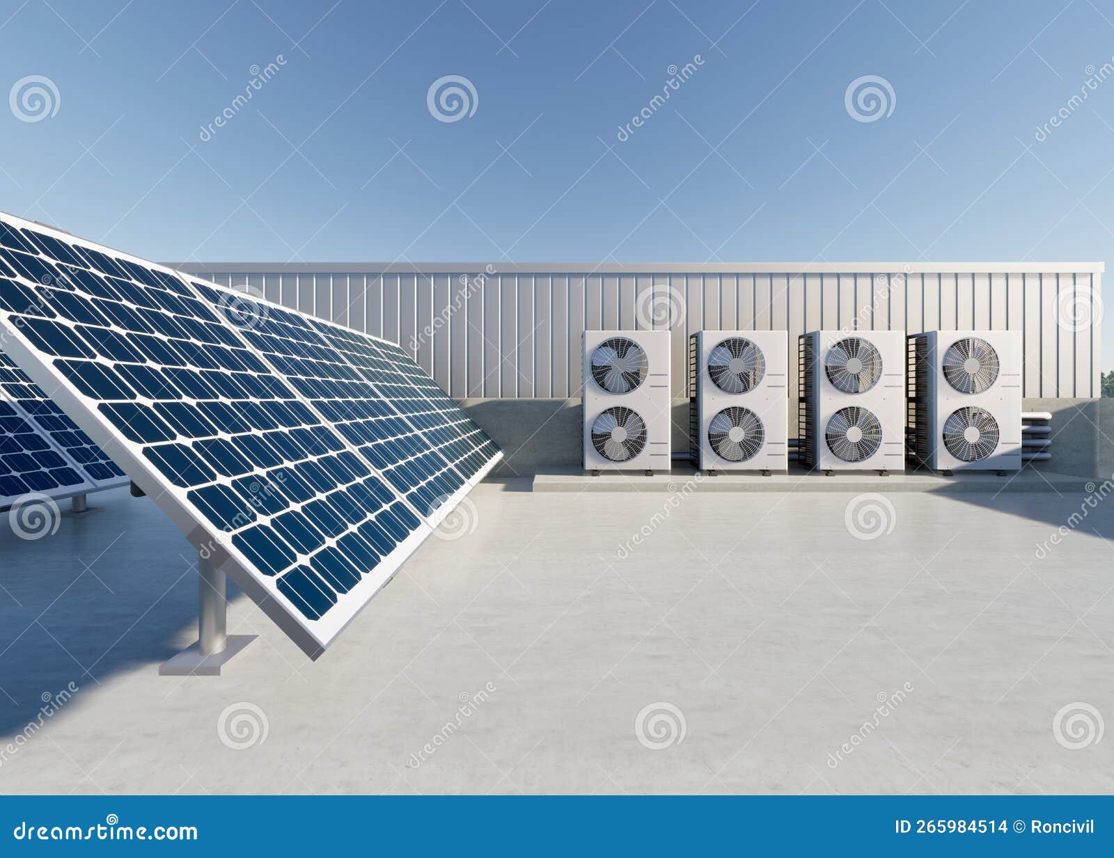 3d Rendering of Solar Panel and Condenser Unit. Stock Illustration ...