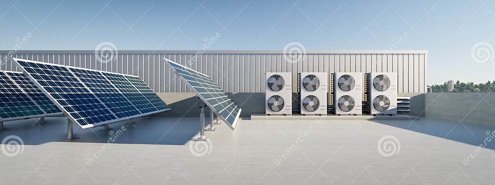 3d Rendering of Solar Panel, Condenser Unit. Stock Illustration ...