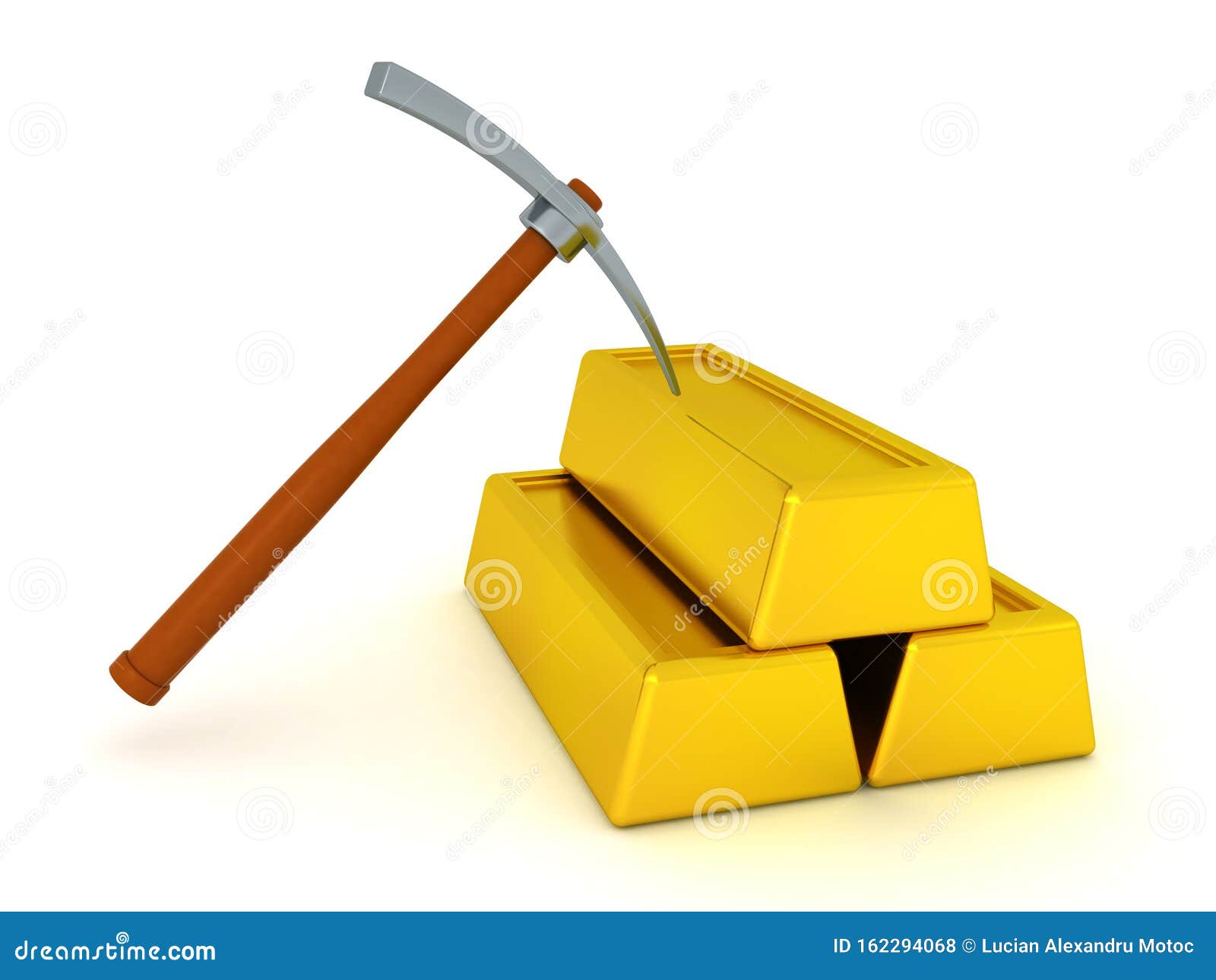 3D Rendering of Pick Axe and Gold Bars Stock Illustration ...