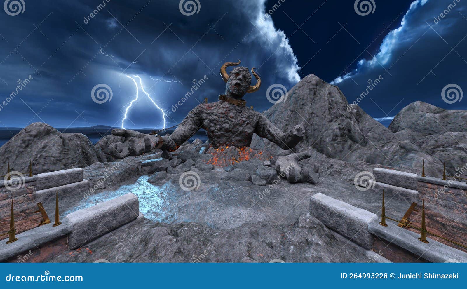 3D Rendering of the Pier with a Giant Demon Statue Stock Illustration ...