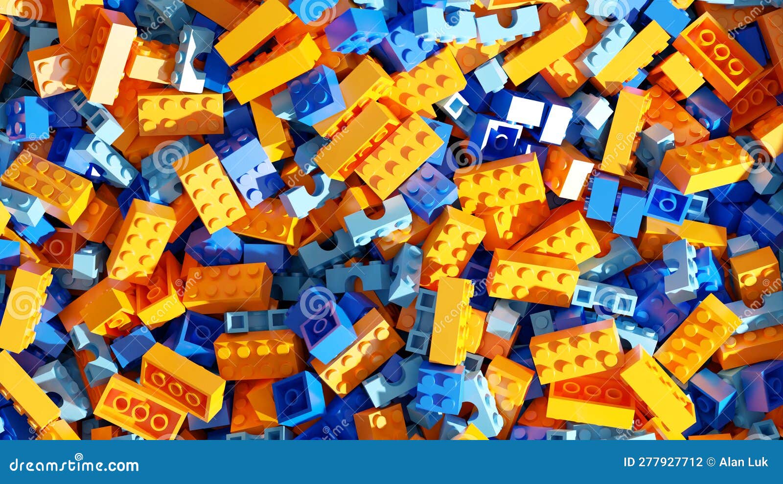 A Pile of Blue and Yellow Lego Bricks. 3d Rendering Stock Illustration ...