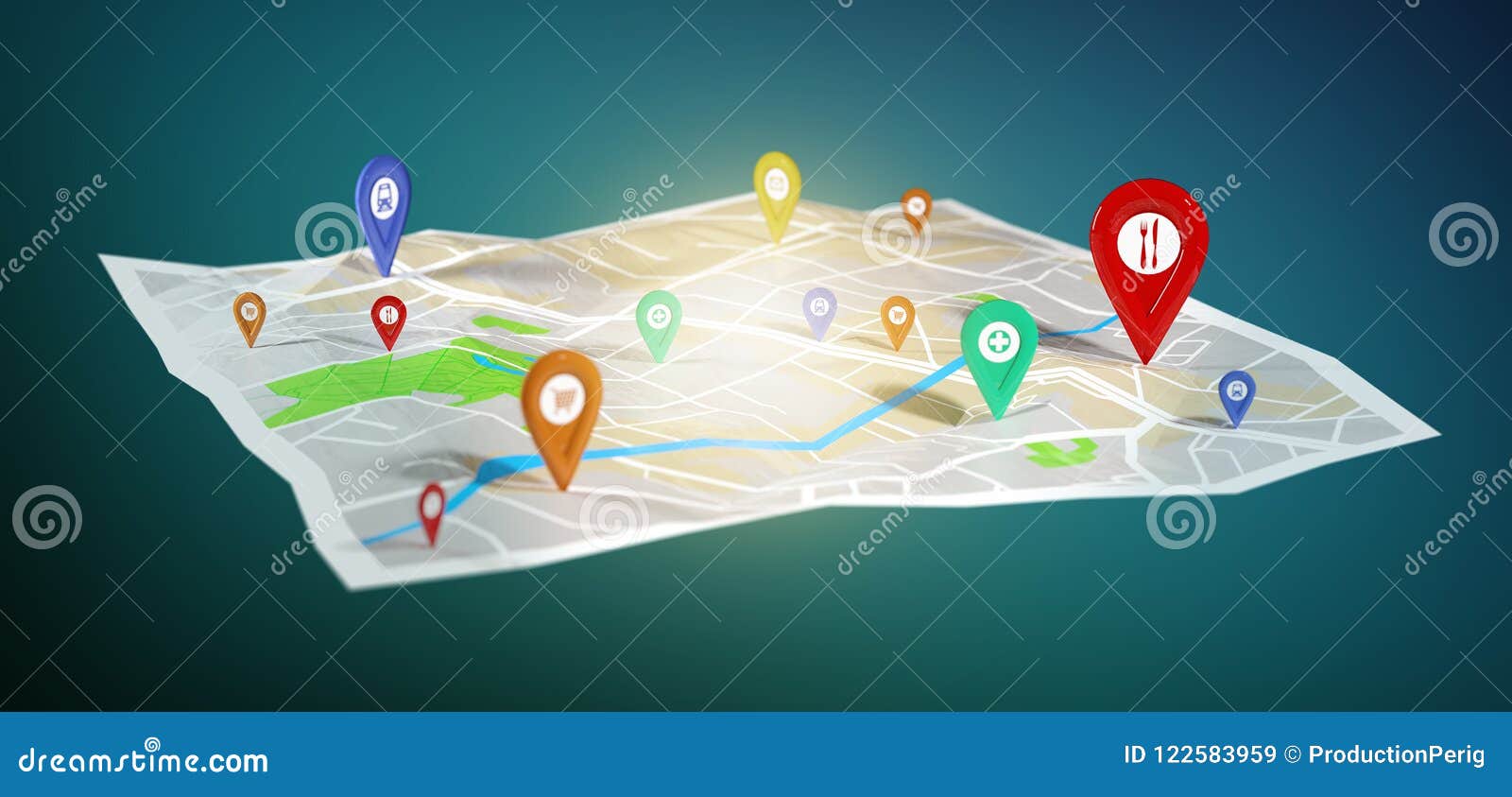 3d Rendering Pin Holder on a Map Stock Image - Image of smart, search ...