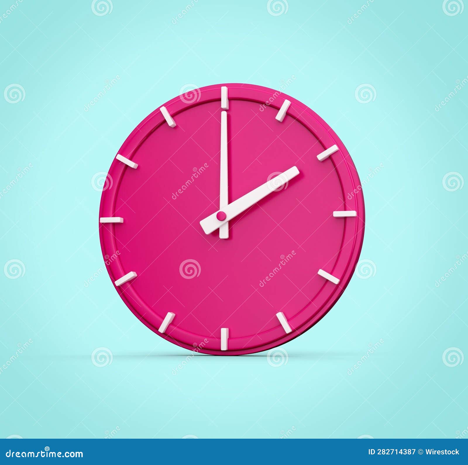 3D Rendering of a Pink Analog Clock Isolated on a Light Blue Background ...