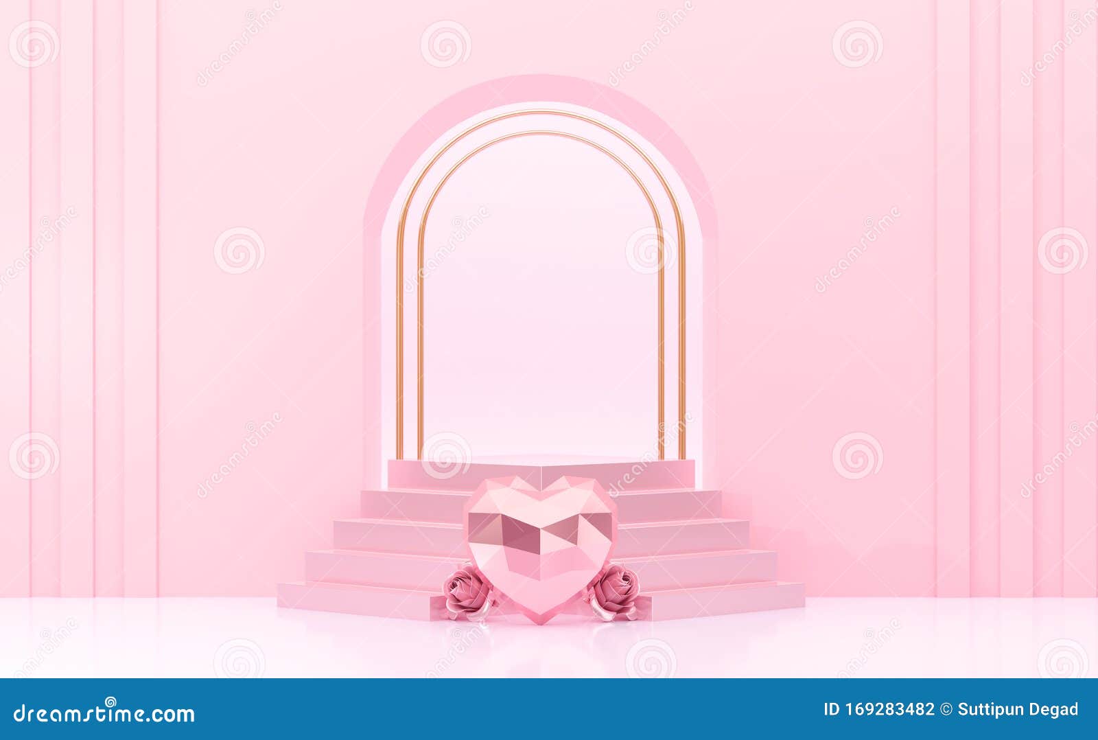 3d Rendering Pink Gate and Studio Background with Podiums Steps and ...