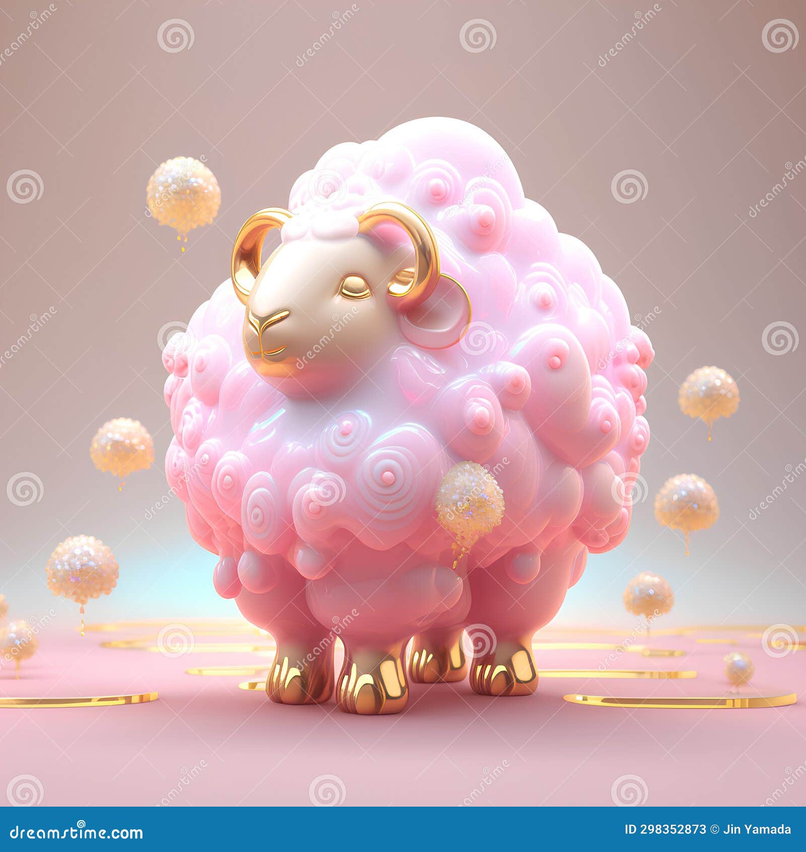3d Rendering of Pink Sheep with Golden Ribbons. 3d Illustration Stock ...