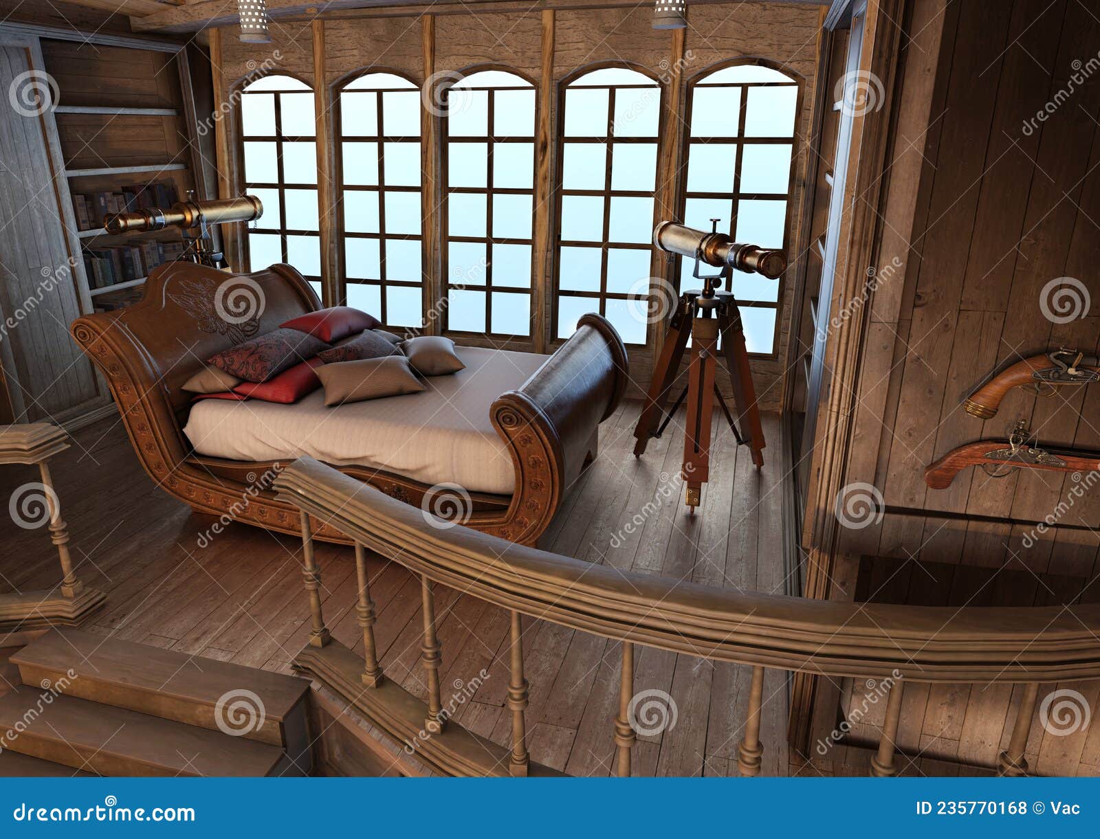 3D Rendering Pirate Cabin stock illustration. Illustration of sailing ...