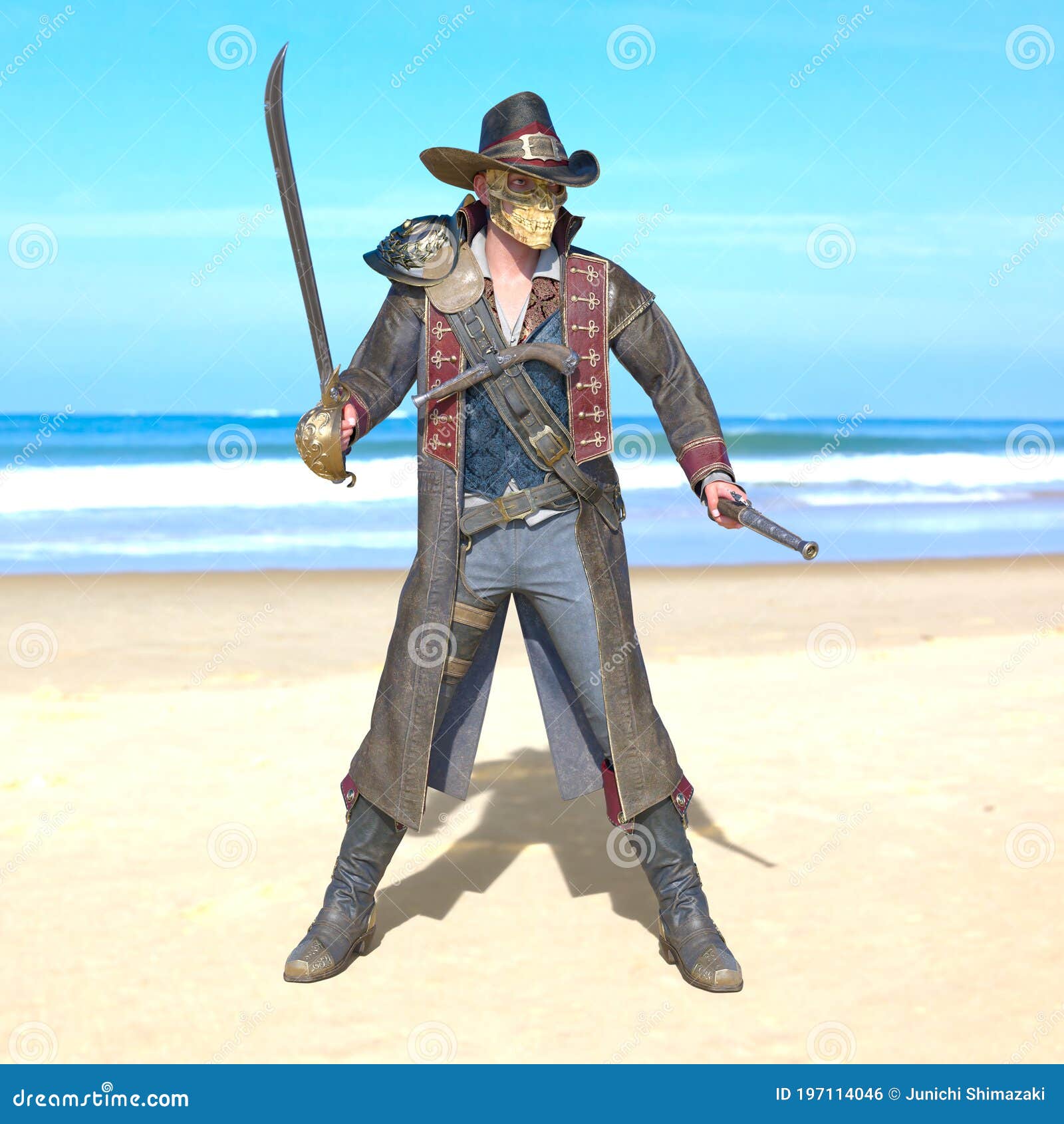 3D rendering of Pirate man stock illustration. Illustration of body ...