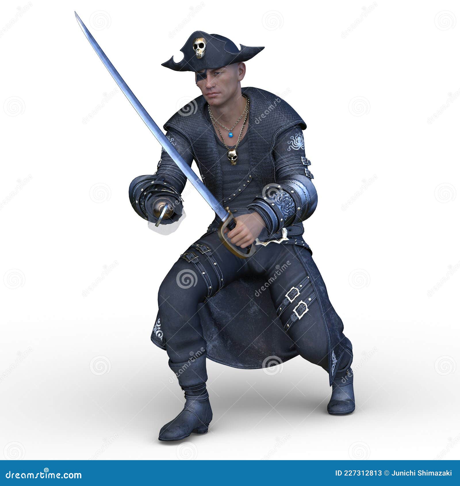 3D rendering of Pirate man stock illustration. Illustration of poses ...