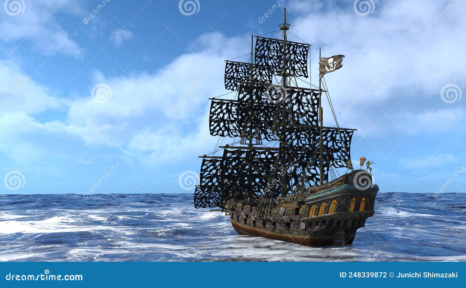 3D Rendering of a Pirate Ship Stock Illustration - Illustration of ...