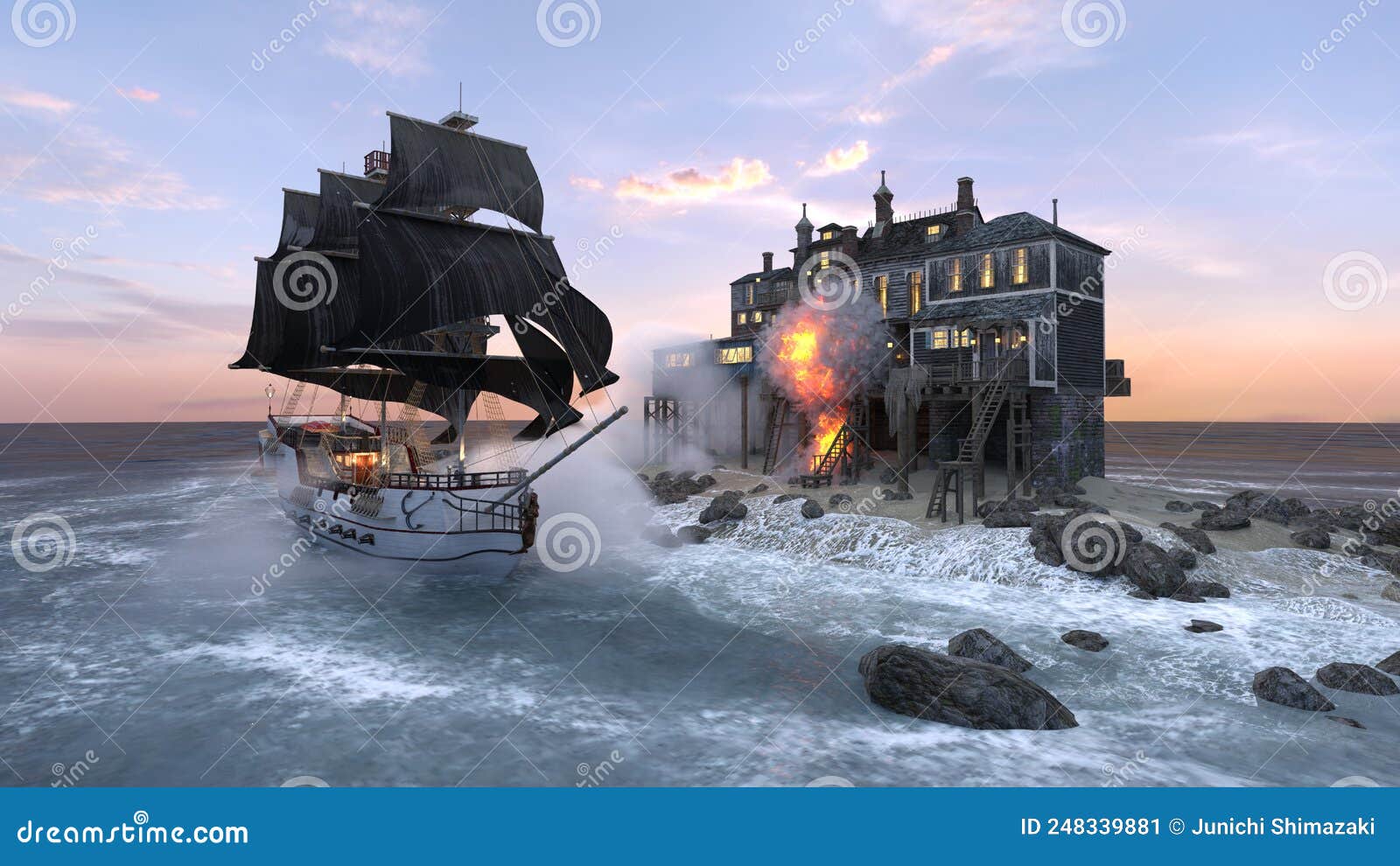 3D Rendering of a Pirate Ship Stock Illustration - Illustration of boat ...