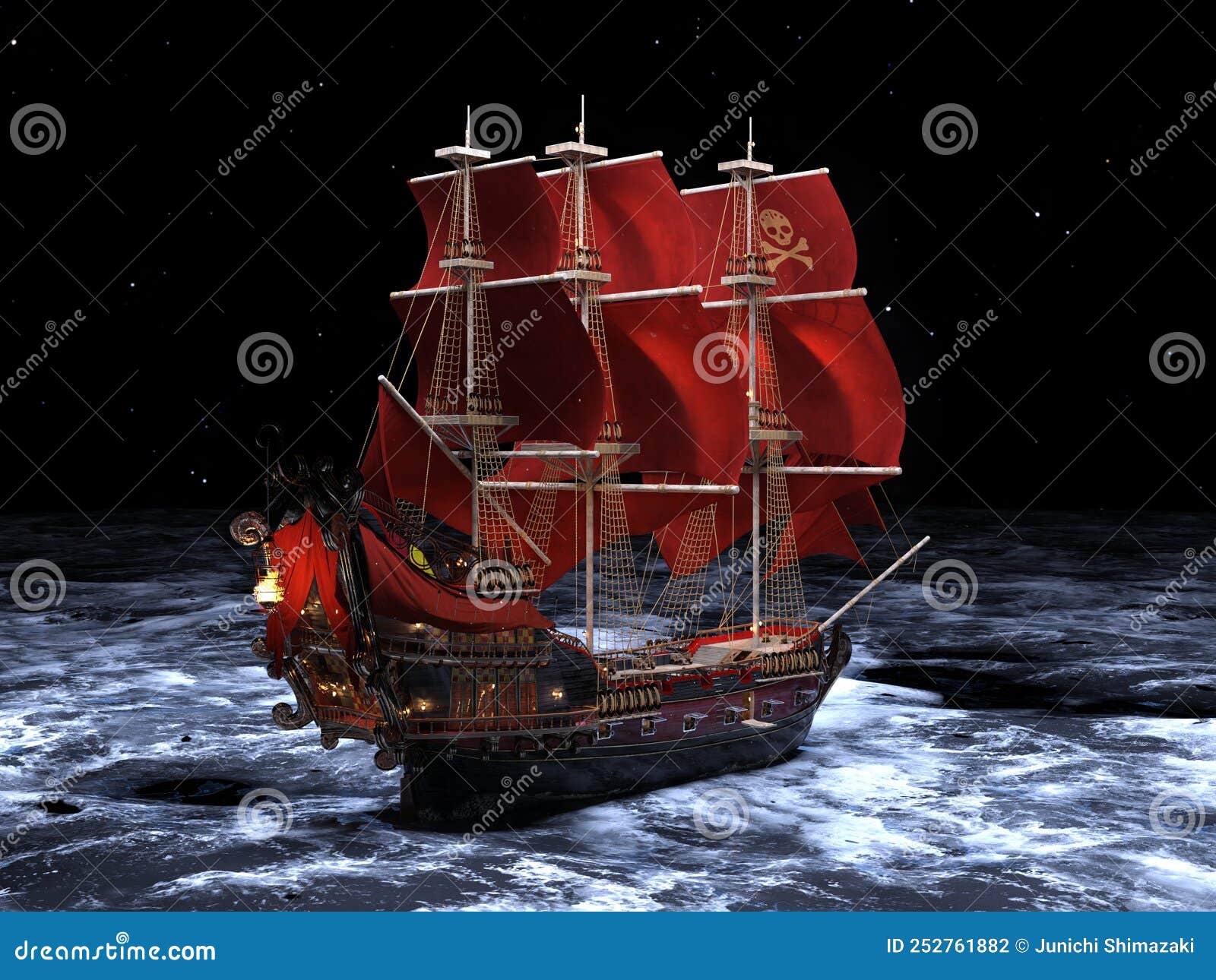 3D Rendering of a Pirate Ship Stock Illustration - Illustration of line ...