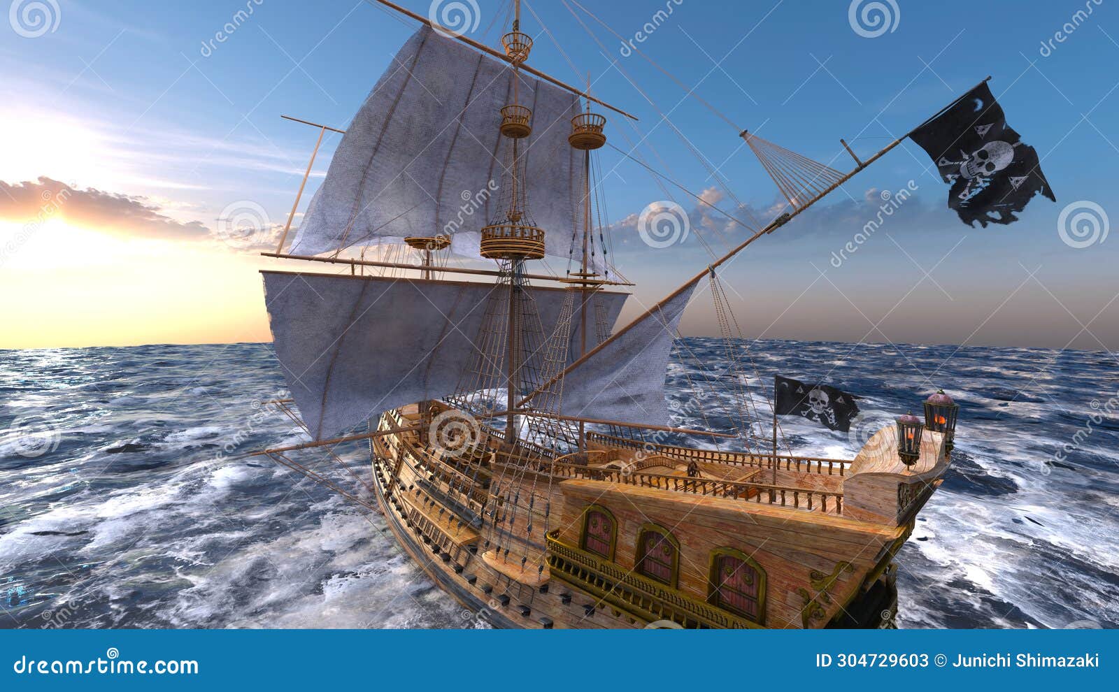 3D Rendering of a Pirate Ship Stock Illustration - Illustration of ...