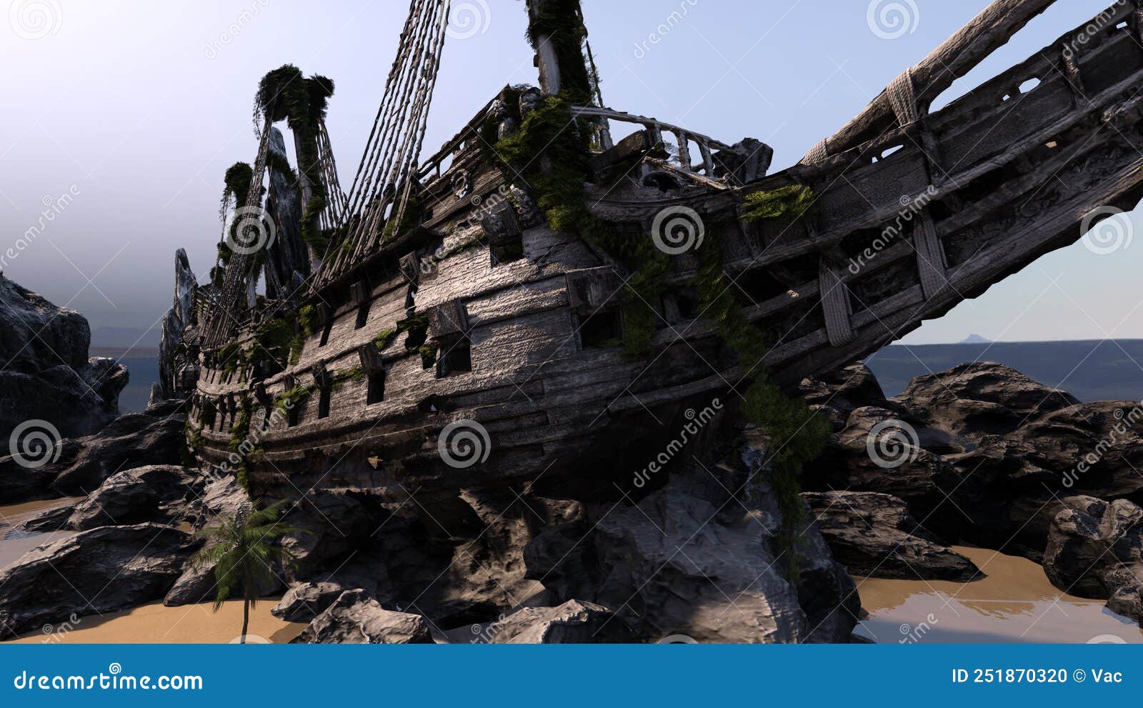3D Rendering Pirate Ship stock illustration. Illustration of shore ...
