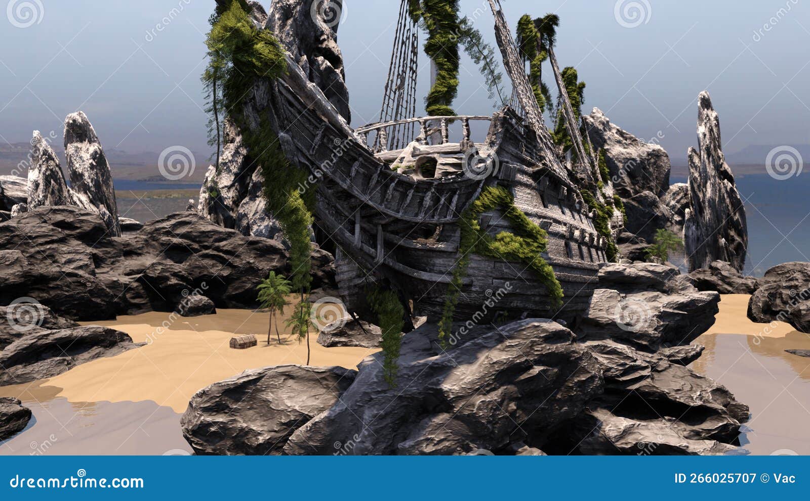 3D Rendering Pirate Ship stock illustration. Illustration of island ...