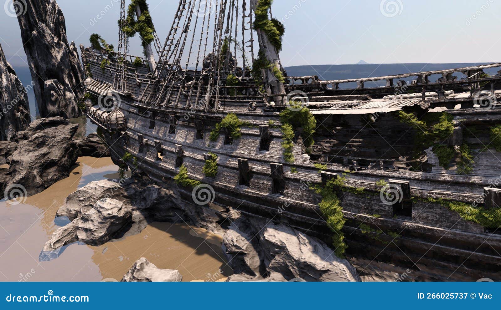 3D Rendering Pirate Ship stock illustration. Illustration of shipwreck ...