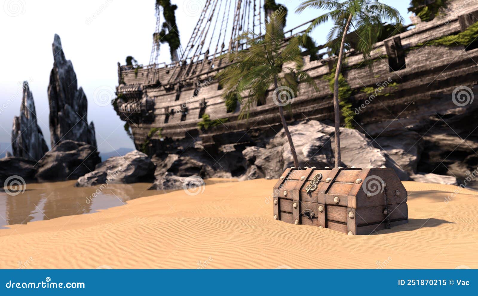 3D Rendering Pirate Ship stock illustration. Illustration of vessel ...