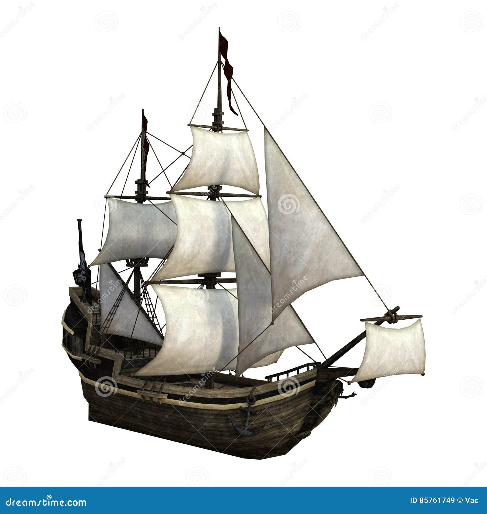 3D Rendering Pirate Ship on White Stock Illustration - Illustration of ...