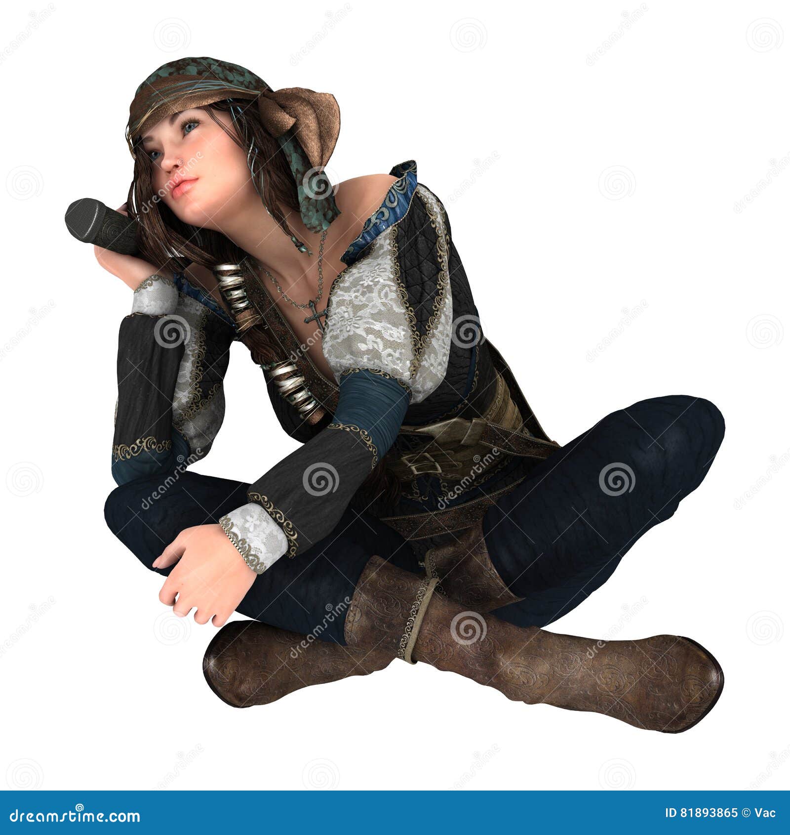 3D Rendering Of A Pirate Skeleton Character With A Scimitar Sword In A ...