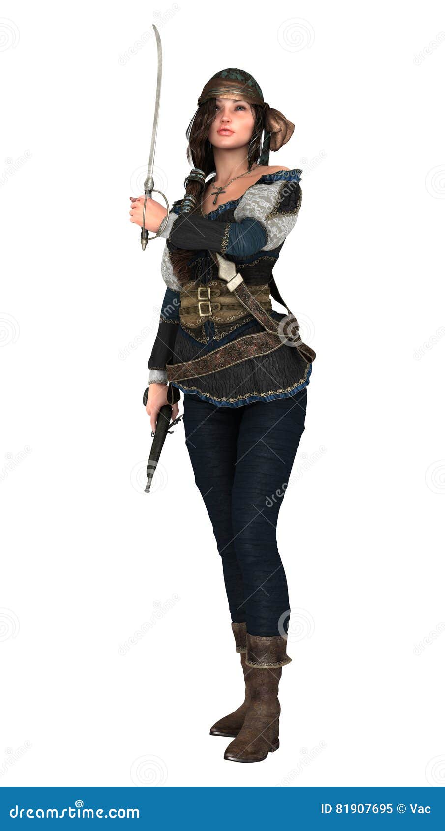 3D Rendering Of A Pirate Skeleton Character With A Scimitar Sword In A ...