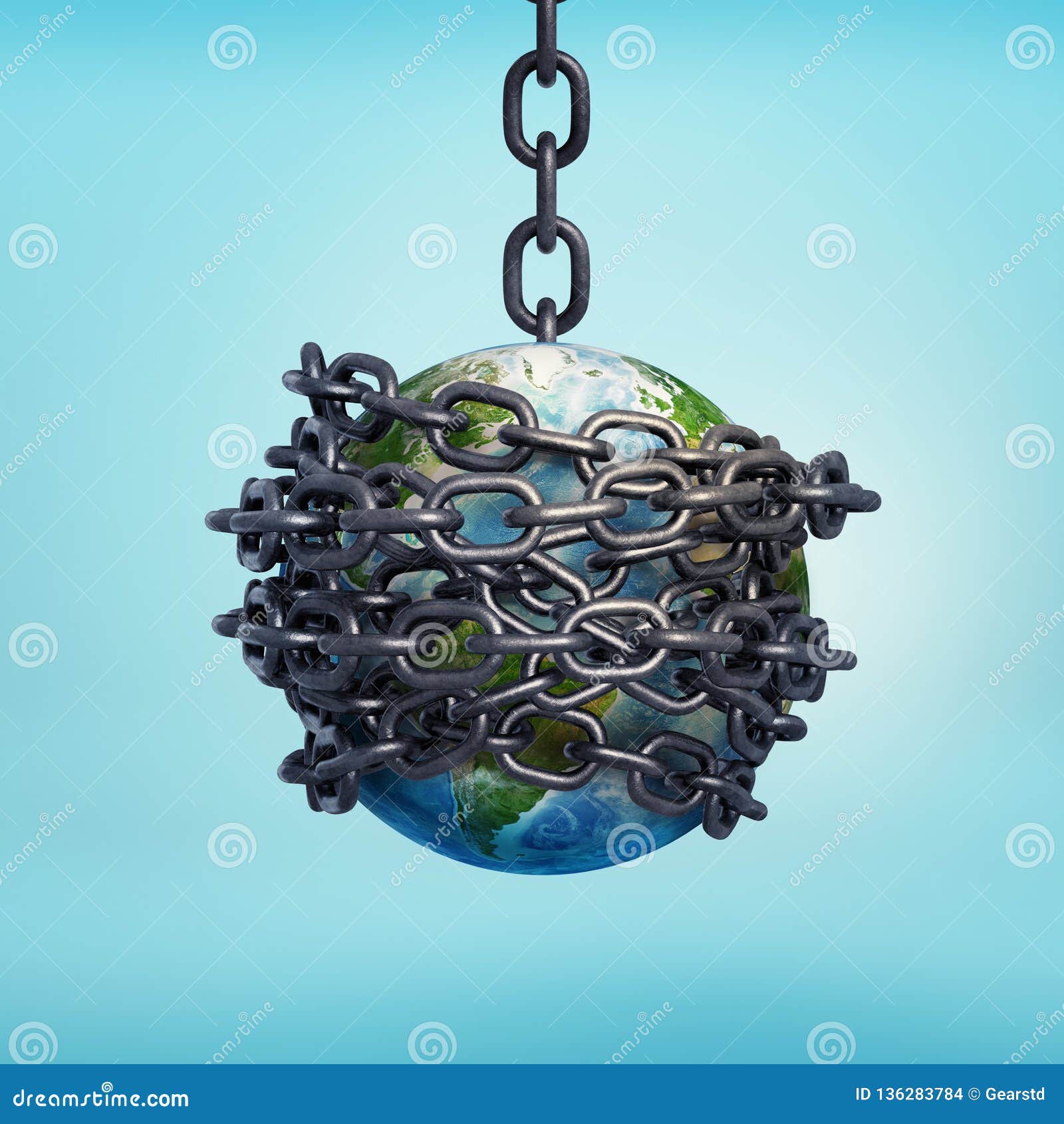 3d Rendering of Planet Earth Hung on a Chain and Bound with Chains All ...