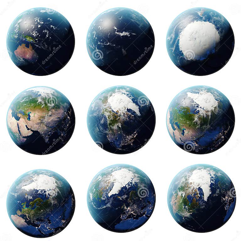 3D Rendering Planet Earth Set, Globe from Different Angles, Set Earth ...