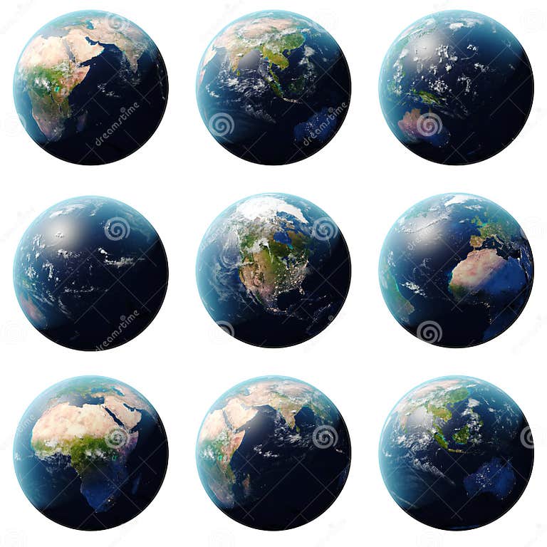 3D Rendering Planet Earth Set, Globe from Different Angles, Set Earth ...