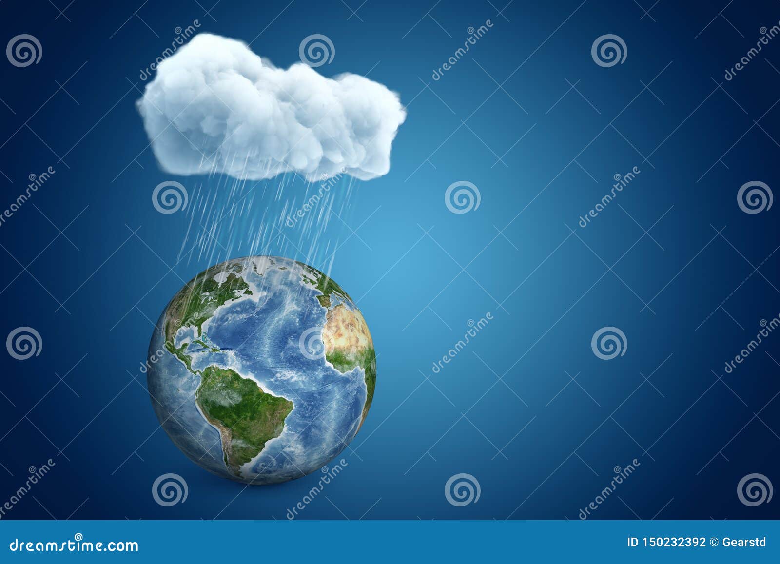 3d Rendering of Planet Earth Under Big Raining Cloud on Blue Background ...