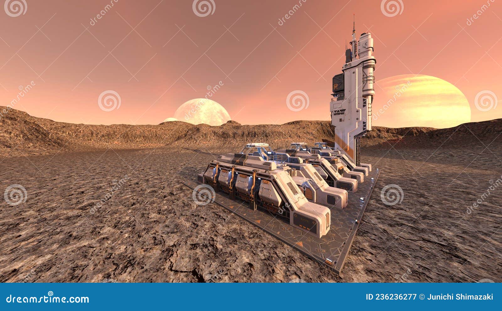 3D Rendering of the Planetary Exploration Base Stock Illustration ...
