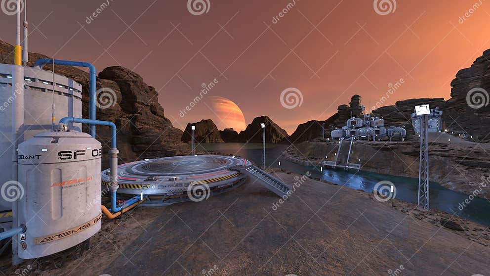 3D Rendering of the Planetary Exploration Base Stock Illustration ...