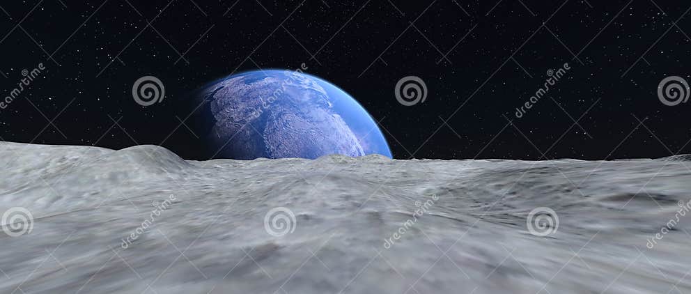 3D Rendering of the Planetary Surface and the Earth Stock Illustration ...