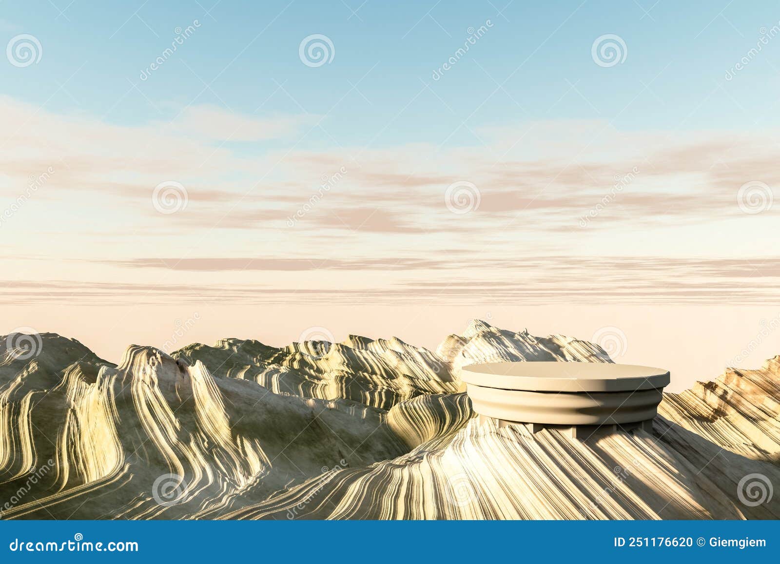 3D Rendering, Platform and Natural Podium on High Mountain with Sky and ...