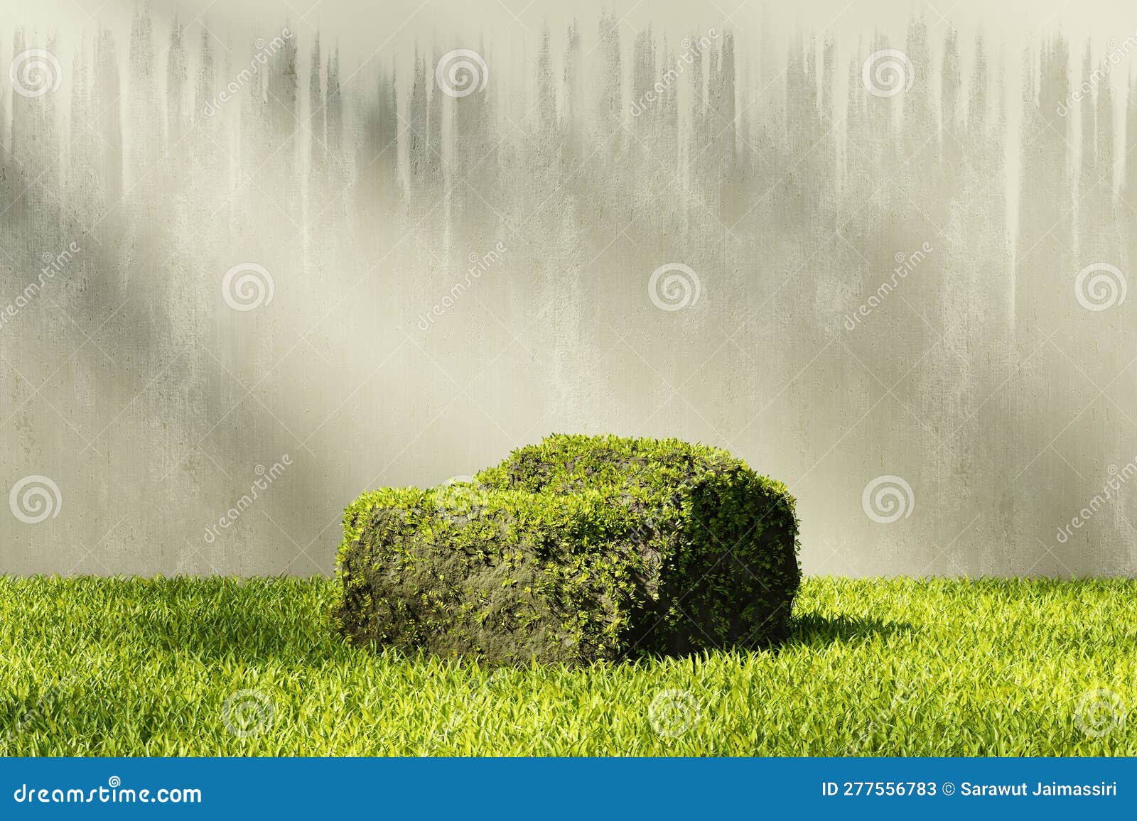 3D Rendering Platform Podium with Grass Plant Product Presentation ...
