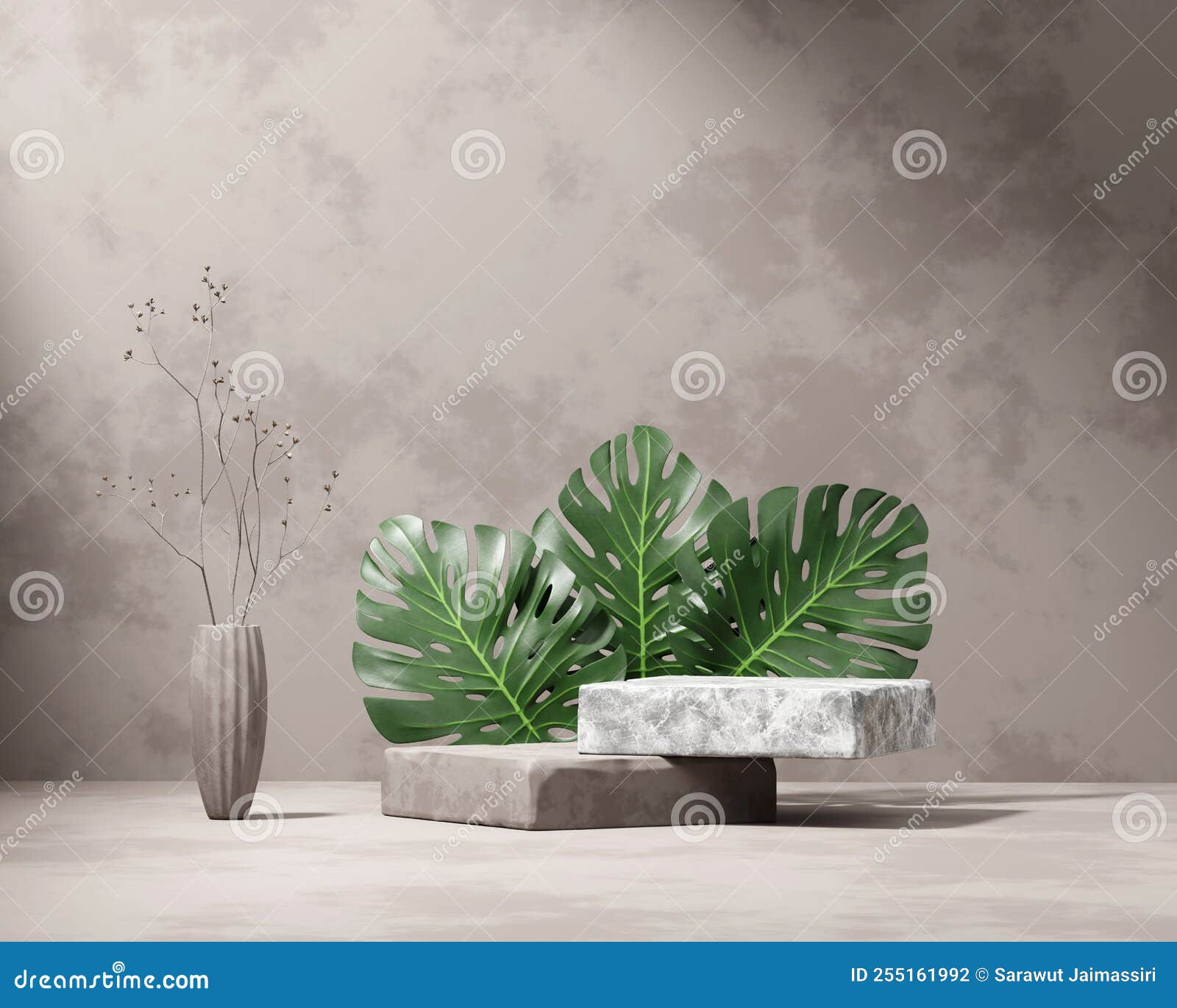 3D Rendering Platform Podium with Monstera Plant Product Presentation ...