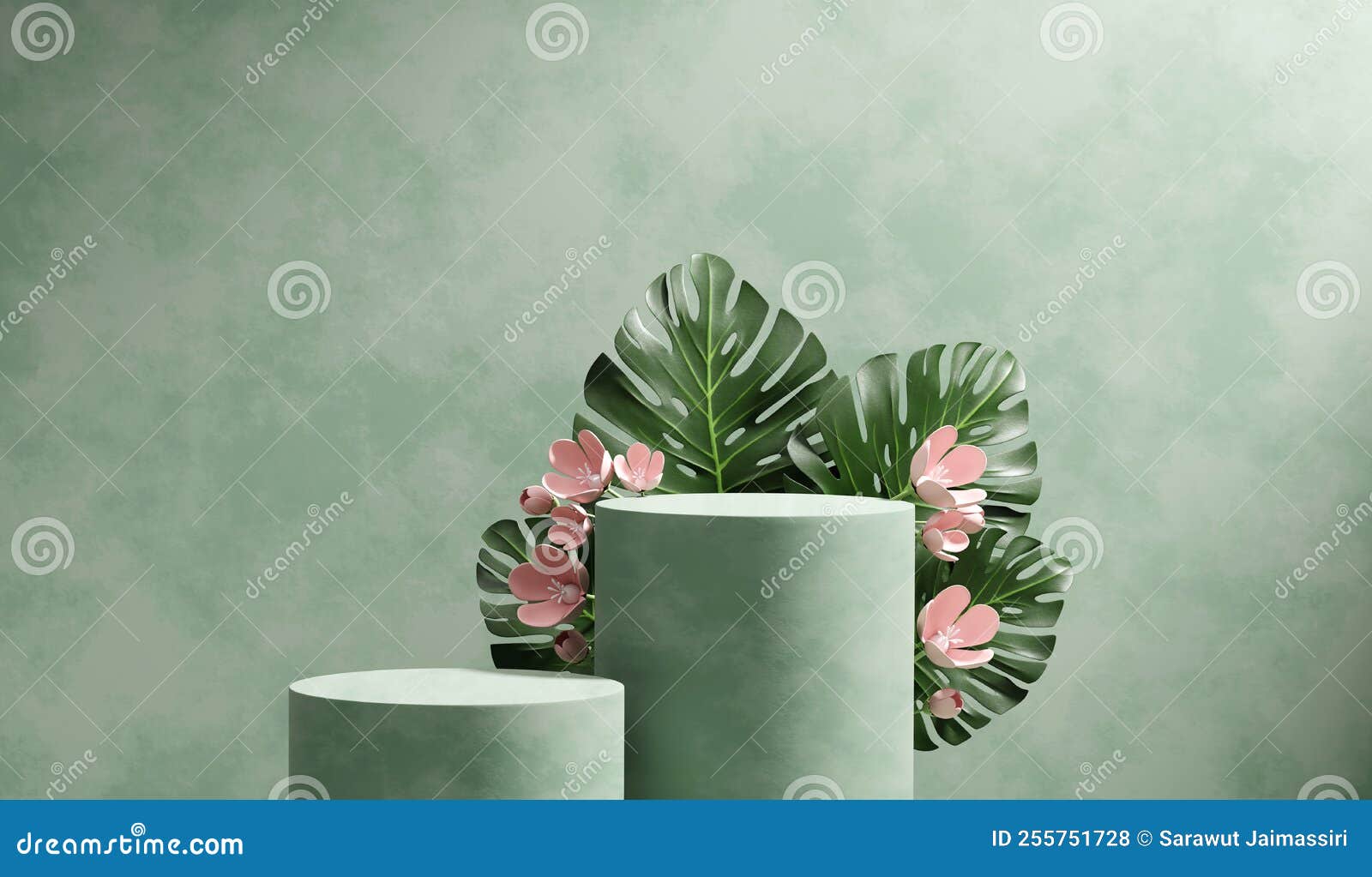 3D Rendering Platform Podium with Monstera Plant Product Presentation ...