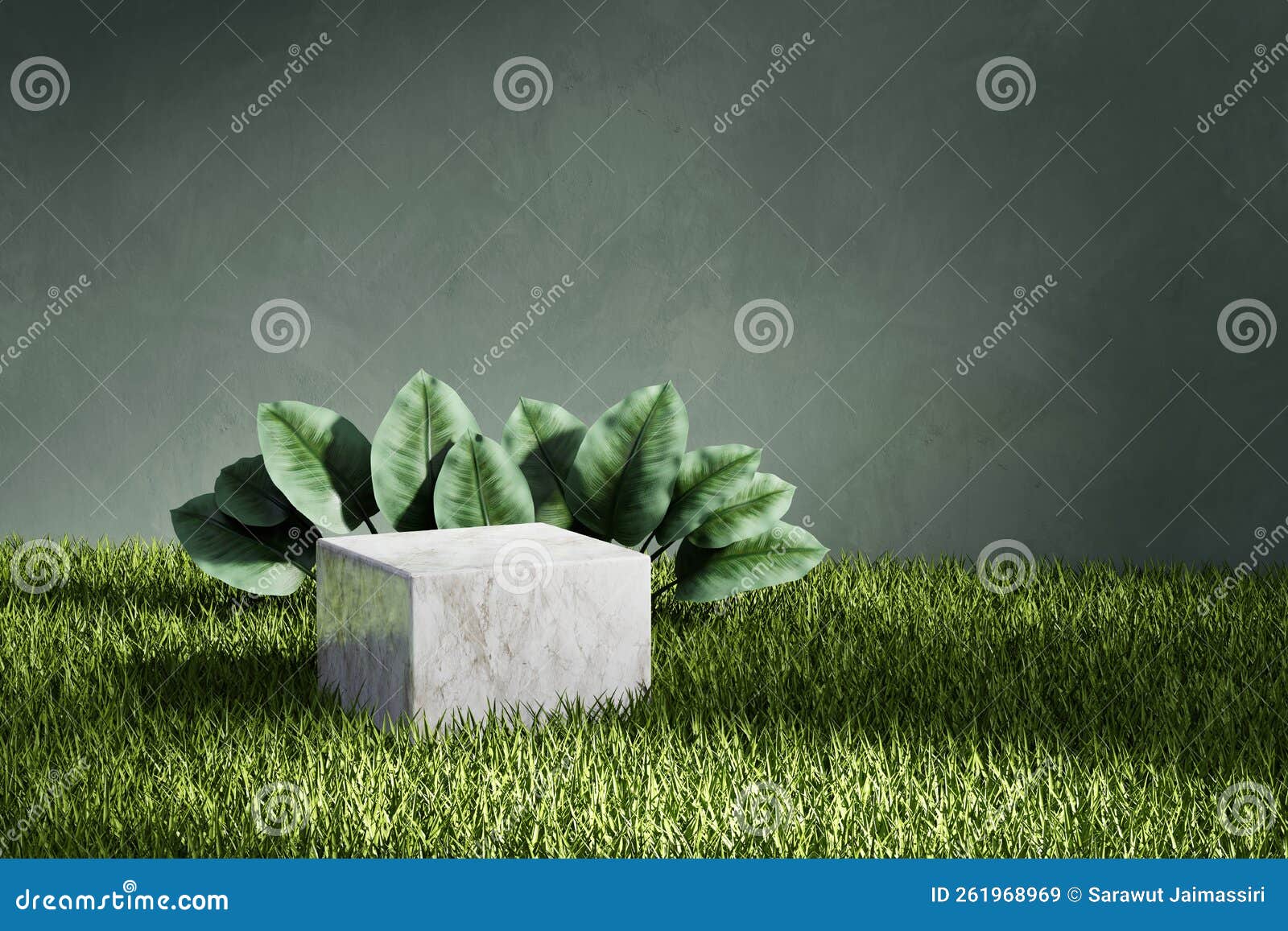 3D Rendering Platform Podium with Plant Product Presentation Background ...