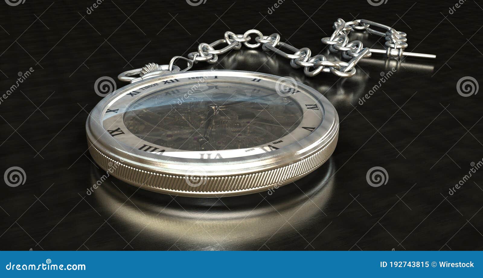 3D Rendering of a Pocket Watch on Dark Background Stock Illustration ...
