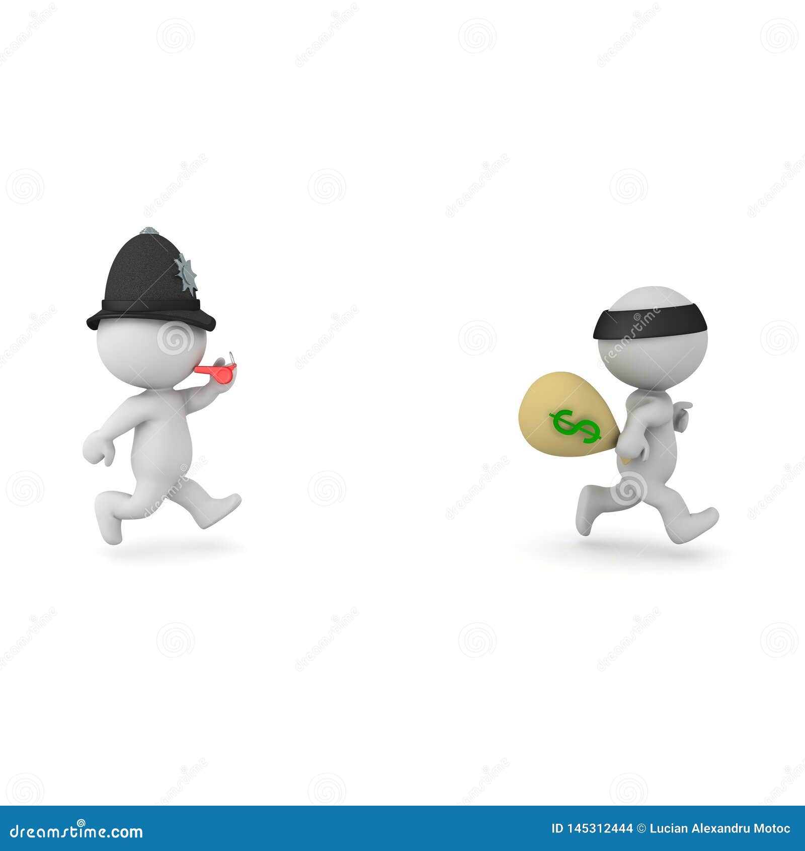 3D Rendering of a Police Chase on Foot Stock Illustration ...