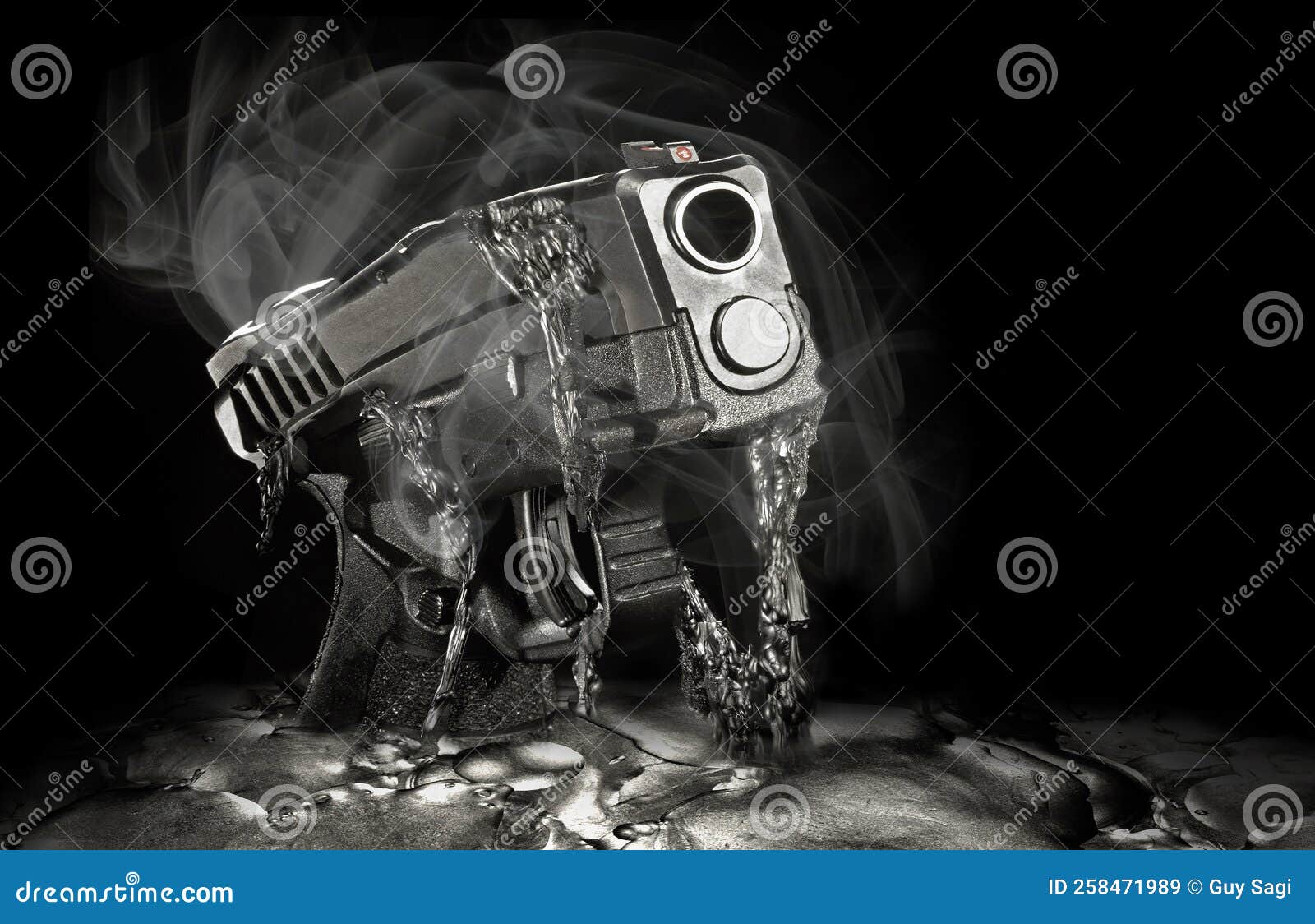 3D Rendering of a Polymer Handgun Being Melted Down Stock Image - Image ...