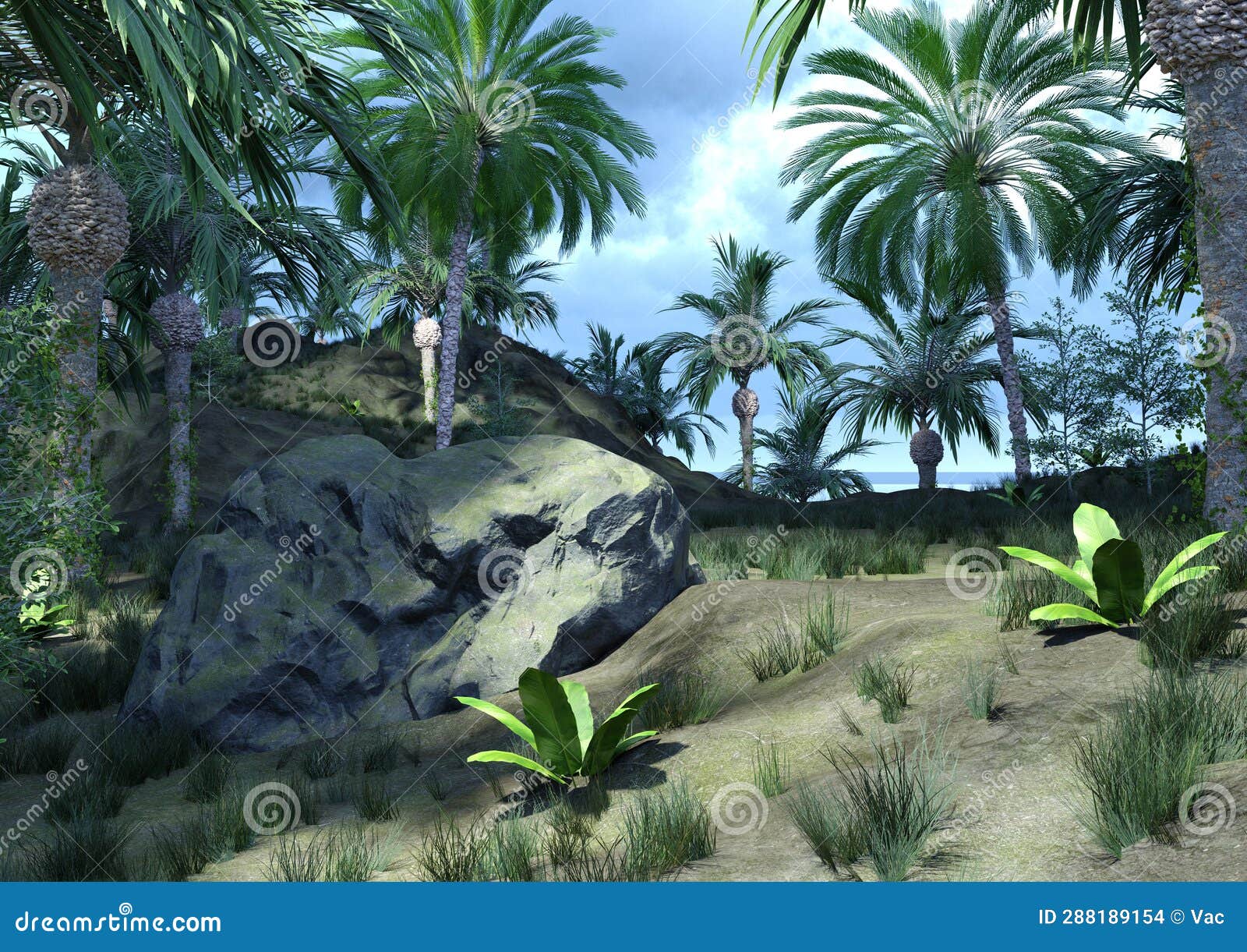 3D Rendering Prehistoric Landscape Stock Illustration - Illustration of ...